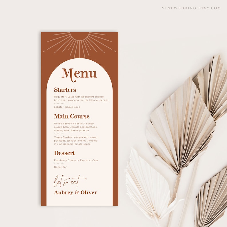 Boho Modern Wedding Menu Template Editable Retro Wedding - Etsy