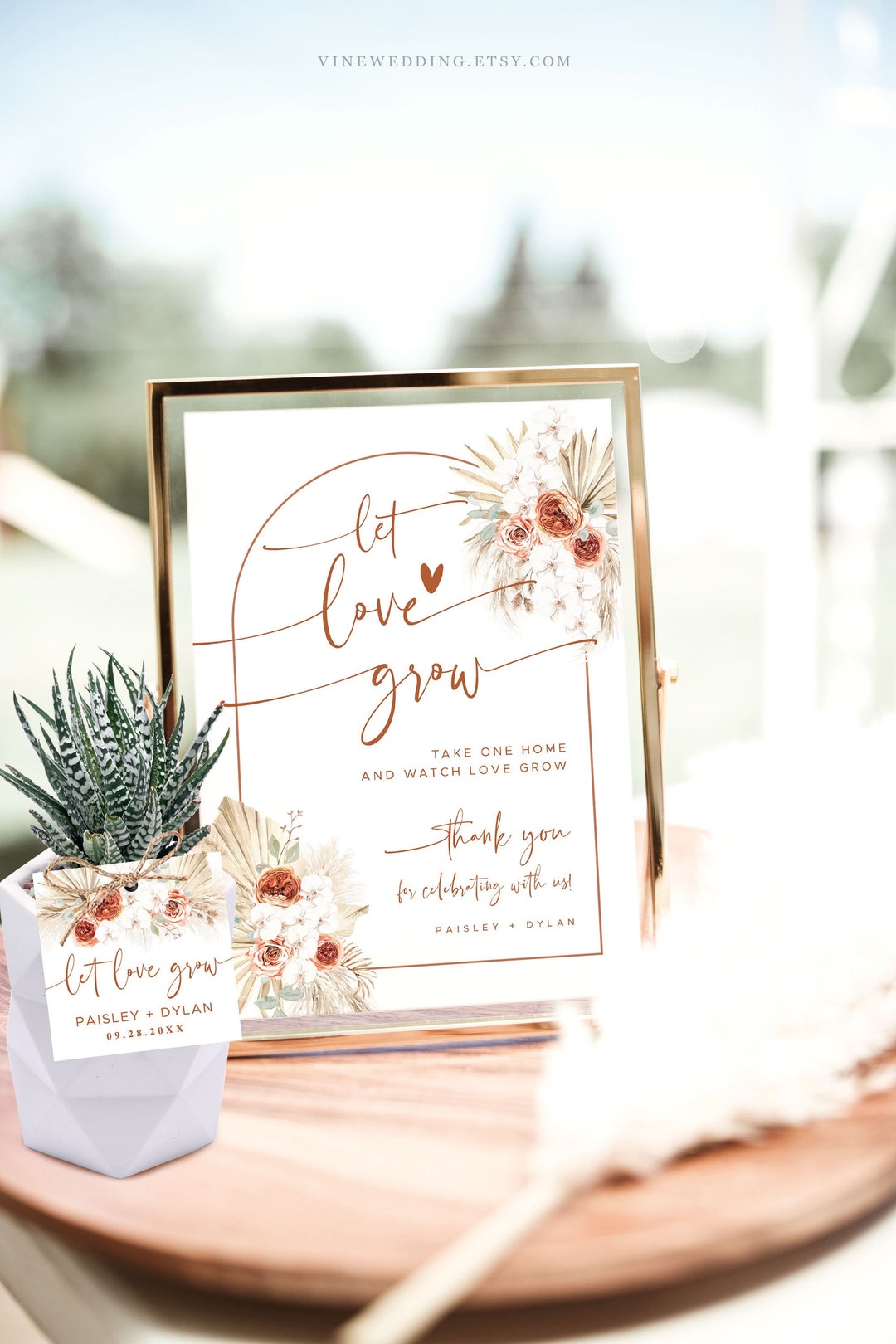 Let Love Grow Succulent Favor Sign and Favor Tag Template, Printable ...