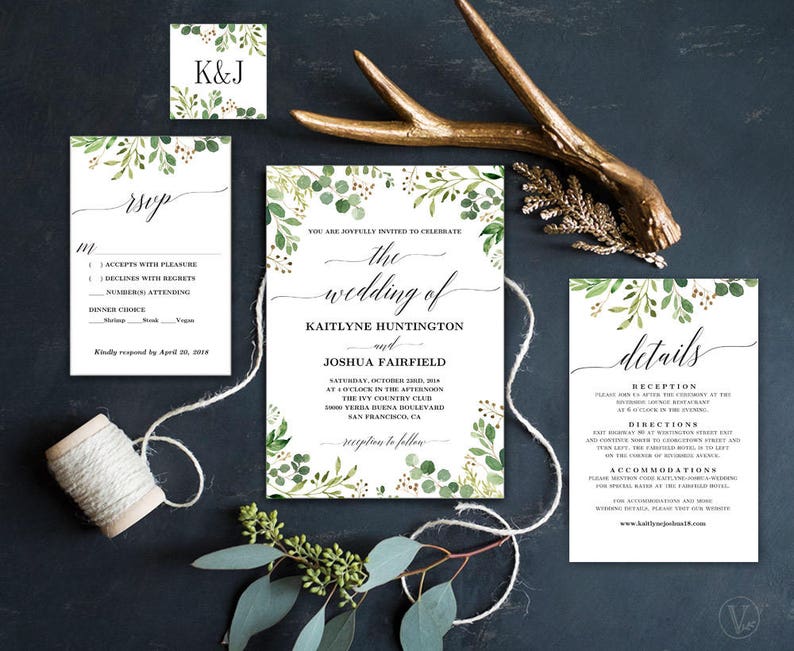 Rustic Greenery Wedding Invitation Printable Greenery Wedding - Etsy
