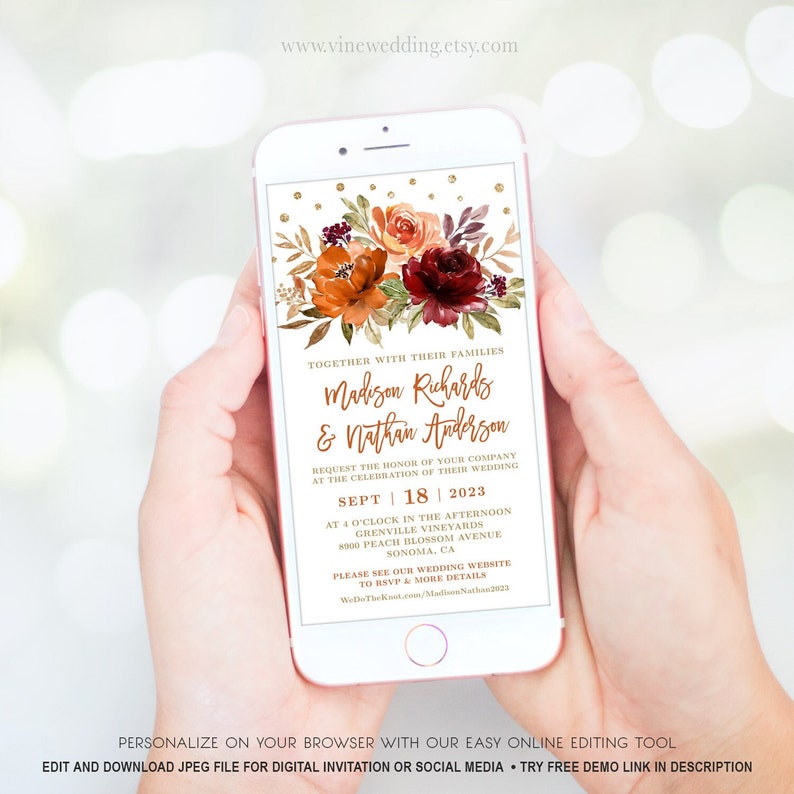 Digital Wedding Invitation Template Editable Mobile - Etsy