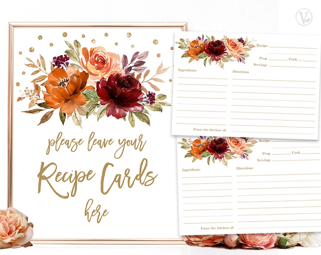 Printable Recipe Cards Sign and Recipe Cards, Bridal Shower Recipe ...