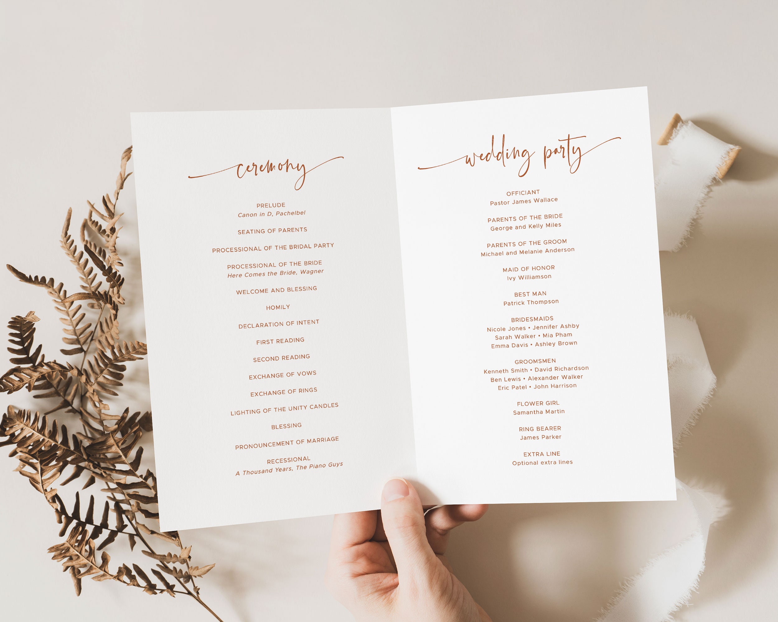 Bifold Wedding Program Template, Boho Wedding Program, Printable ...