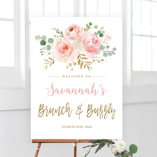 Bubbly Bar Sign Blush Pink Floral Bridal Brunch And Bubbly Etsy