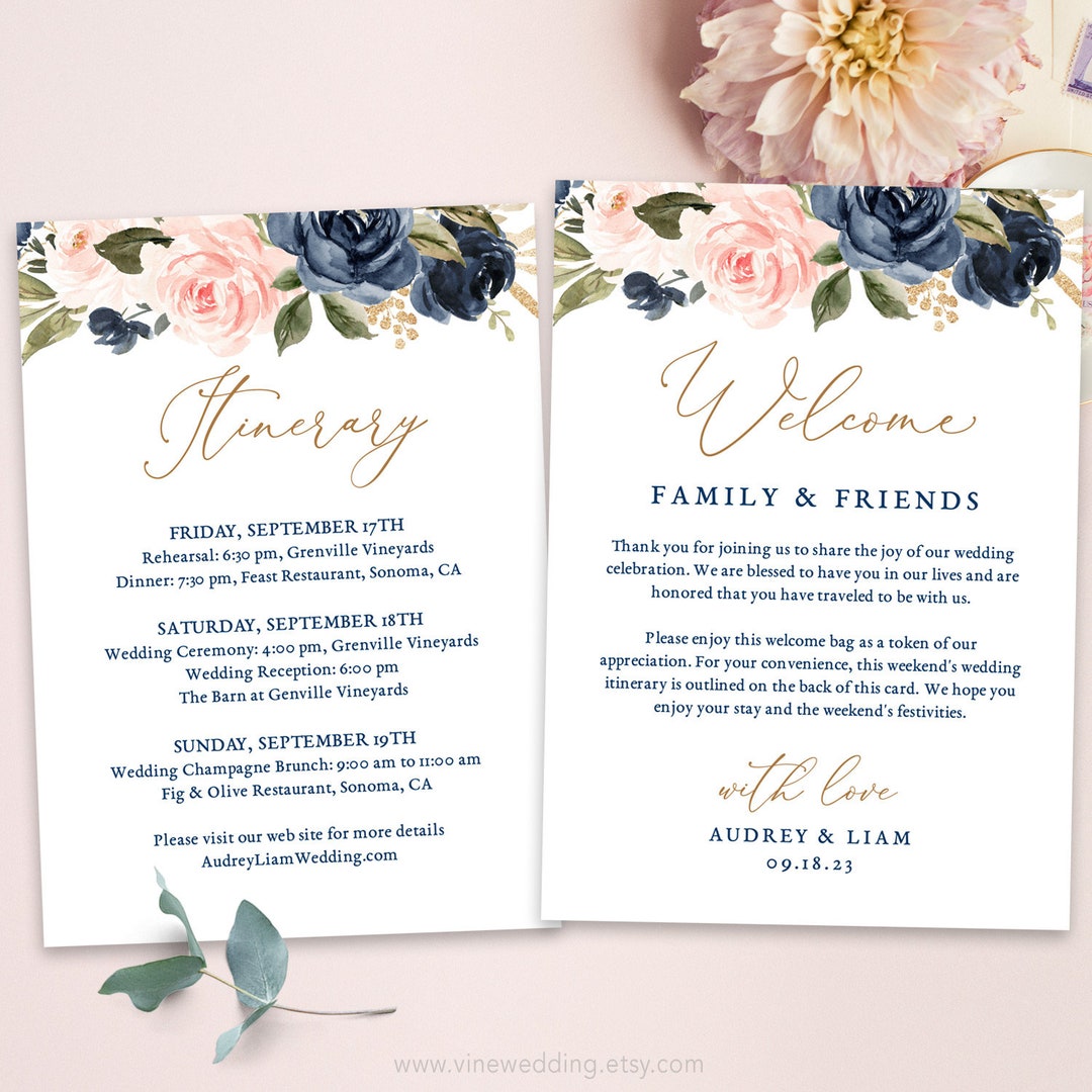 Wedding Welcome Bag Note and Itinerary, Printable Wedding Welcome Bag ...