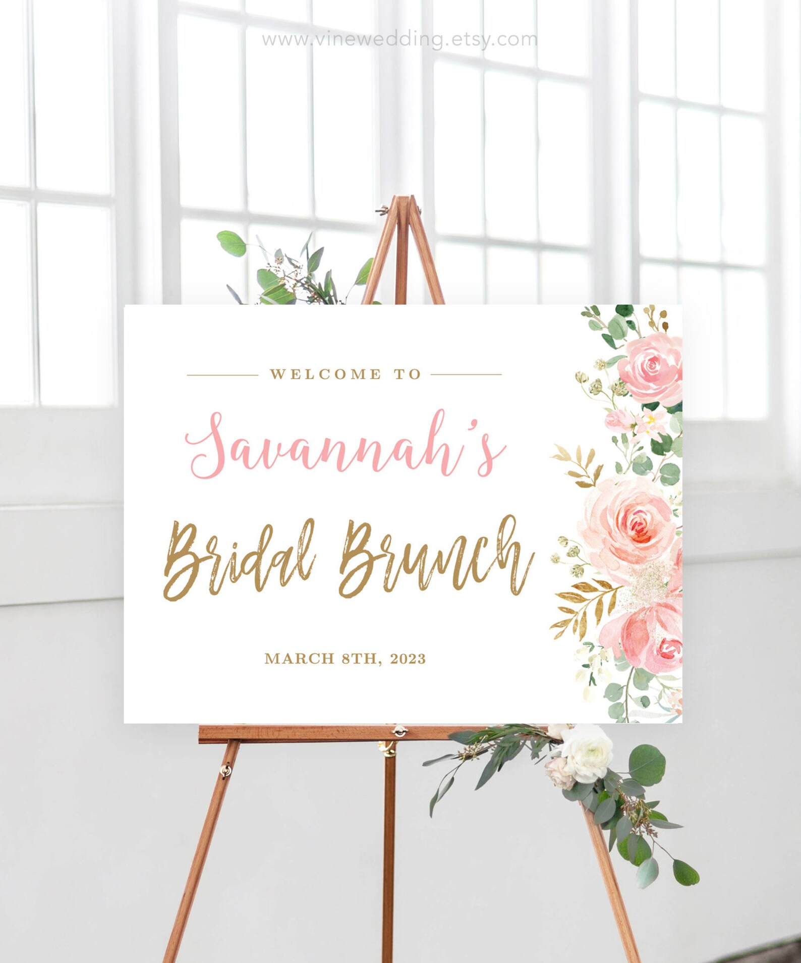 Blush Pink Floral Bridal Brunch Welcome Sign, Landscape, Printable ...