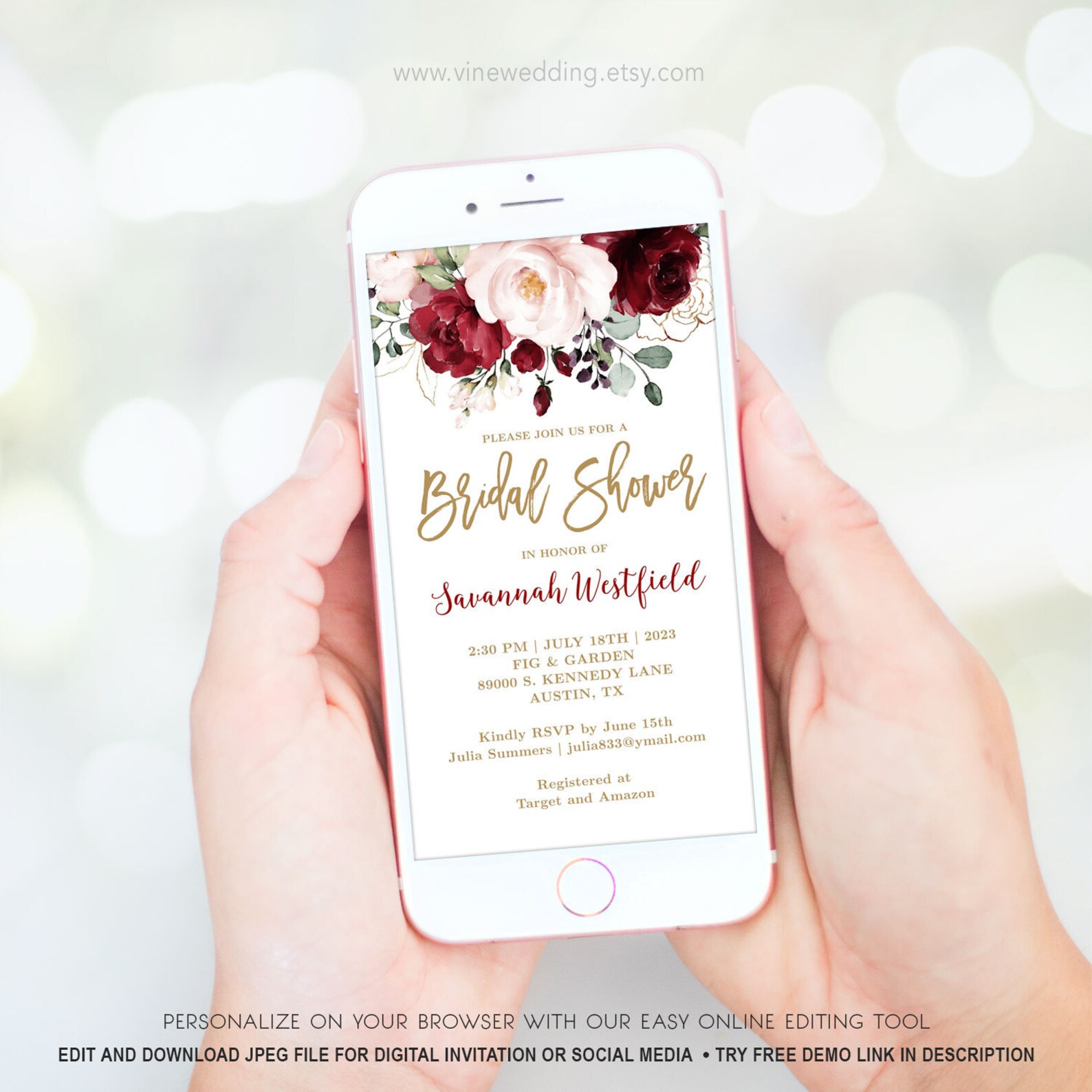 Digital Bridal Shower Invitation Template Editable | Etsy