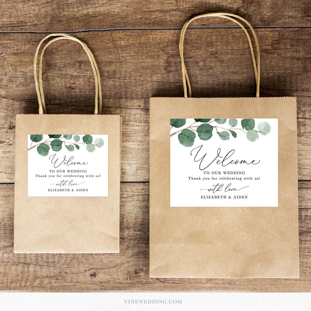 Modern Greenery Wedding Welcome Bag Label, Printable Welcome Box Labels ...