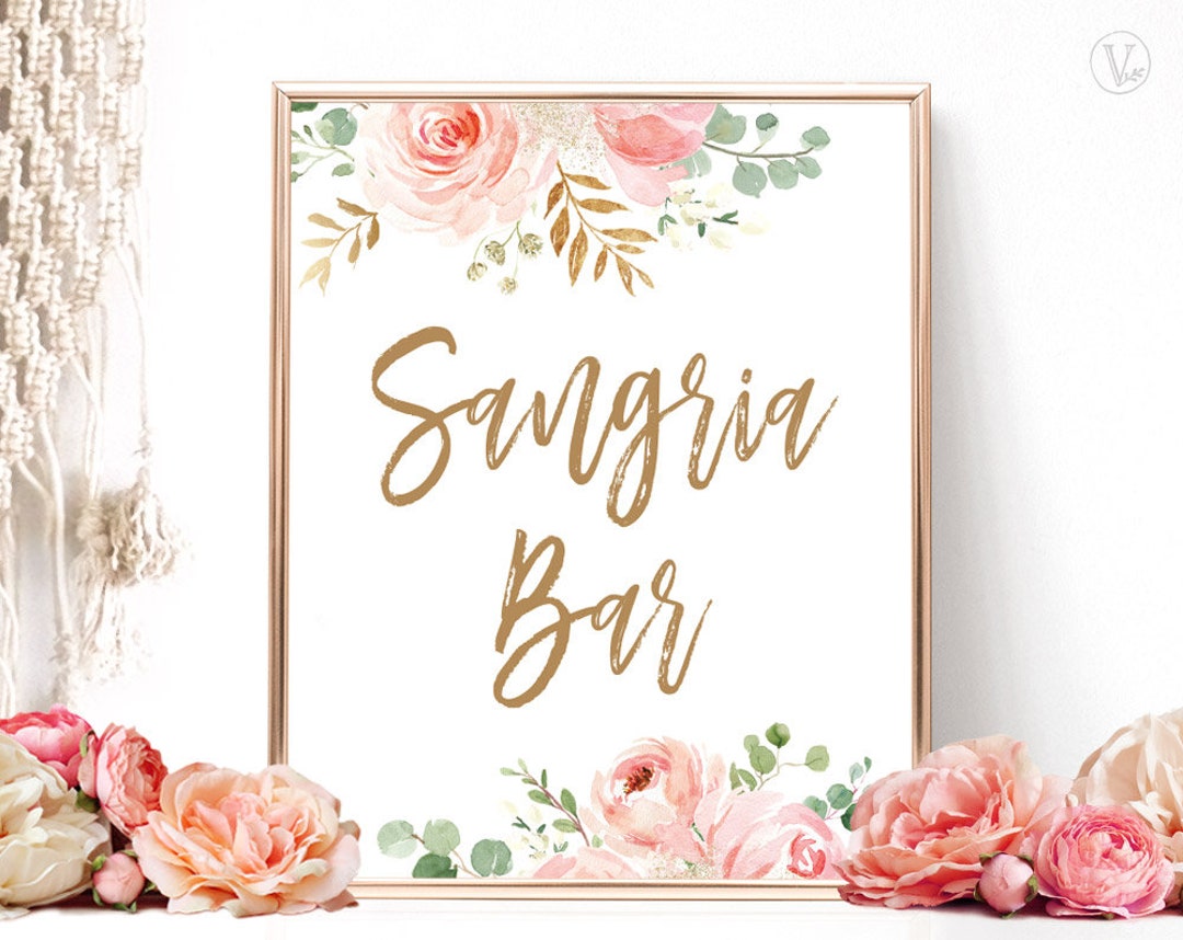 Blush Pink Floral Sangria Bar Sign, Printable Sangria Bar Sign, Wine ...