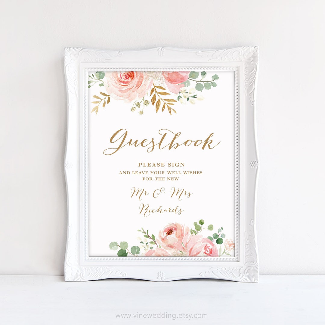 Wedding Guestbook Sign, Printable Guest Book Sign Template, Editable ...