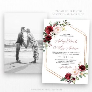 Burgundy Wedding Invitation Printable Wedding Invitation - Etsy