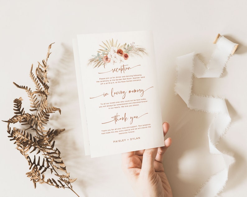 Bifold Wedding Program Template Boho Wedding Program - Etsy