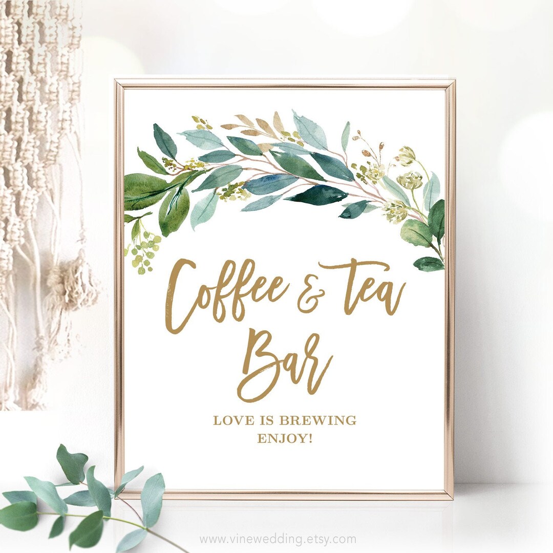 Coffee & Tea Bar Sign, Printable Bridal Shower Sign, DIY Coffee and Tea ...