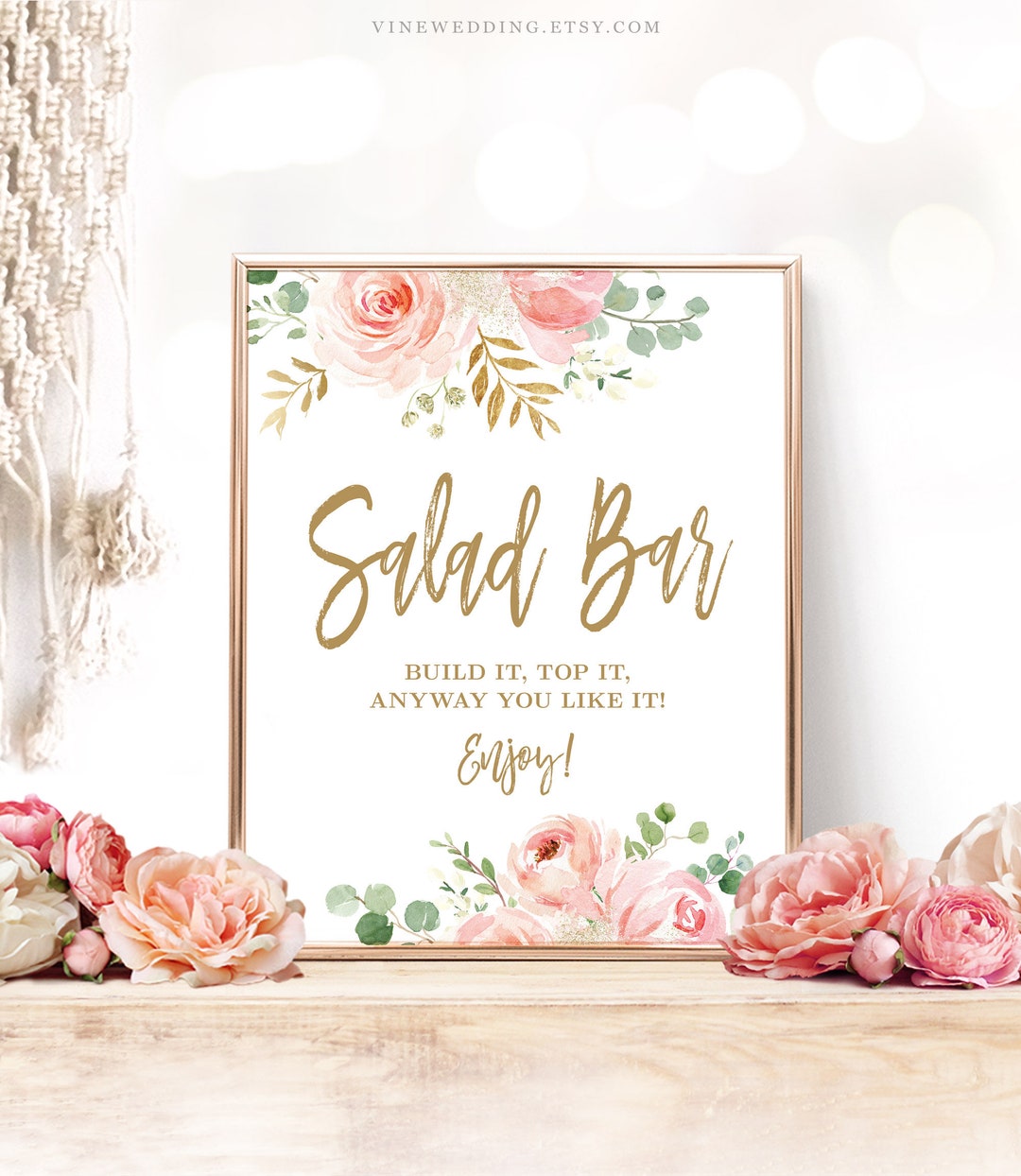 Blush Pink Floral Salad Bar Sign, Printable Salad Bar Sign, Bridal ...