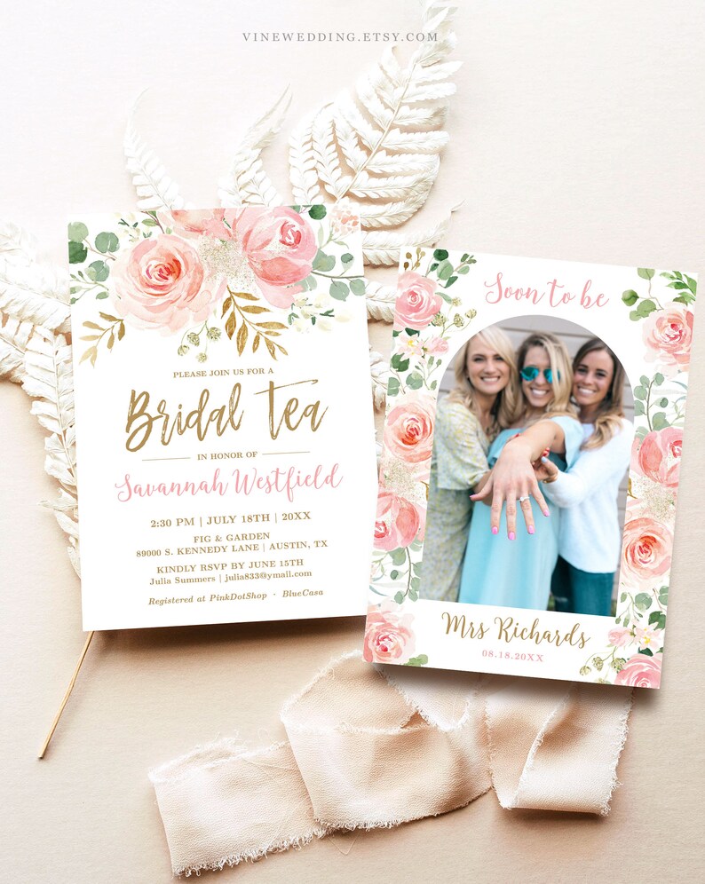 Blush Pink Floral Bridal Tea Invitation Template, Printable Bridal ...