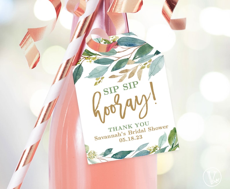 Sip Sip Hooray Champagne or Wine Bottle Favor Tags Printable | Etsy
