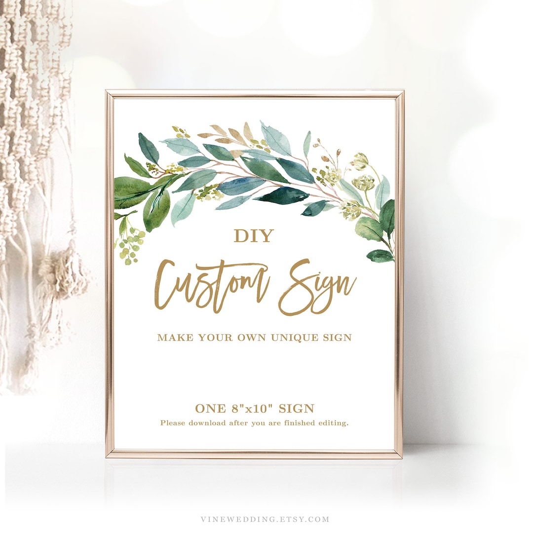 Editable DIY Custom Sign, One 8x10 Inch Sign Template, Wedding, Bridal ...