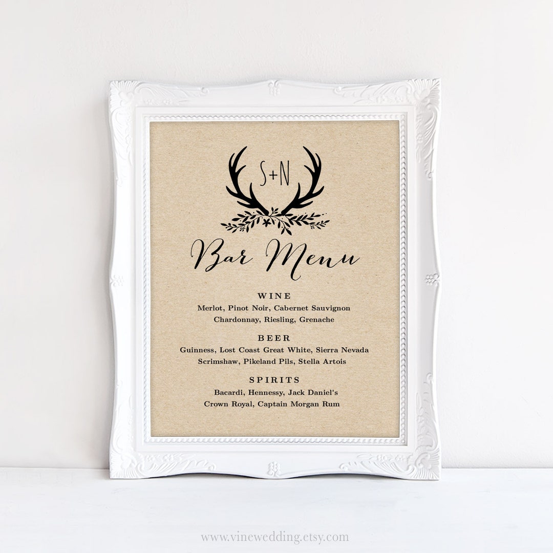 Editable Wedding Bar Menu Sign Template, Printable Bar Menu Sign, DIY ...