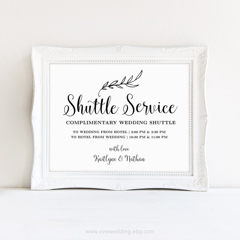 Wedding Shuttle Service Sign Printable Complimentary Shuttle - Etsy