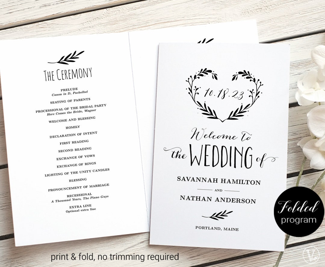 Editable Bifold Wedding Program Template, Wedding Program Template ...