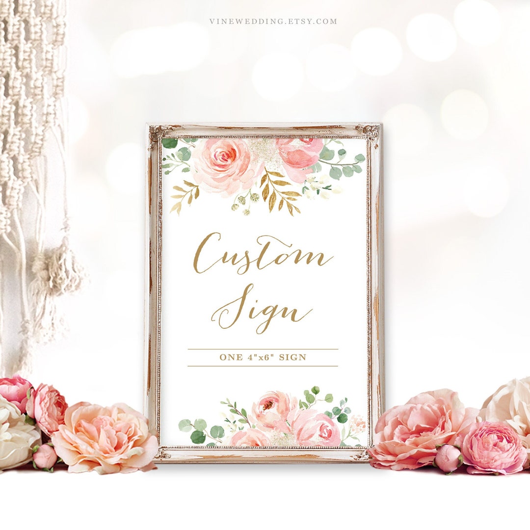 4"x6" DIY Custom Sign Template, ONE Editable 4x6 Inch Sign, Blush Pink ...