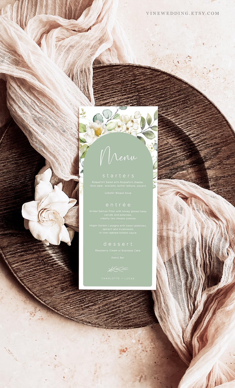 Sage Floral Wedding Menu Template Editable Wedding Menu - Etsy