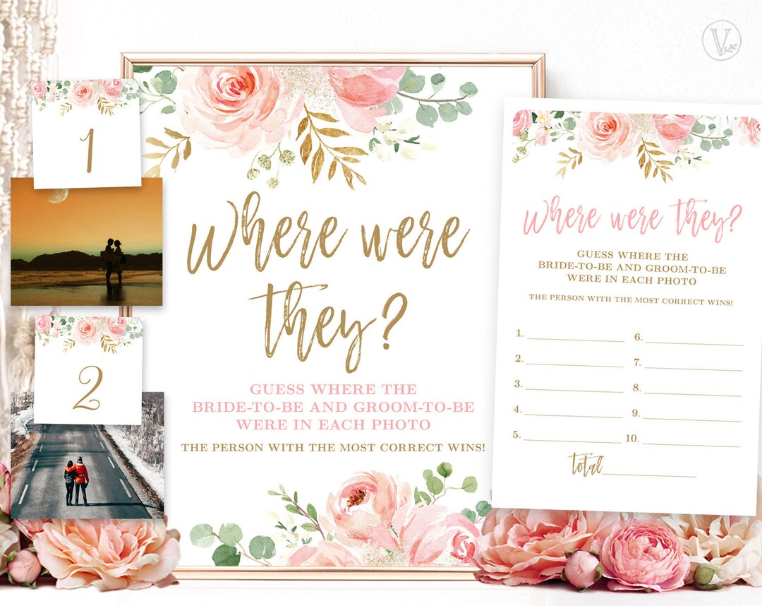 Where Were They Game, Printable Bridal Shower Game Sign, Cards ...