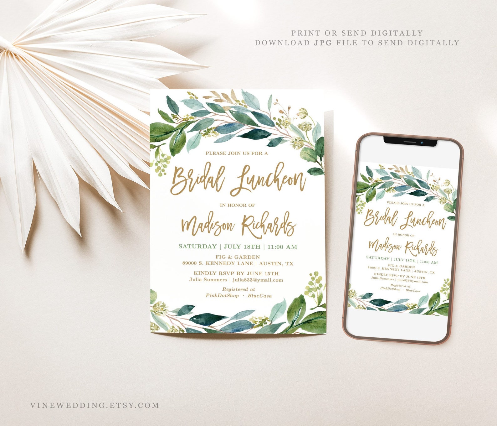 Bridal Luncheon Invitation Template, Editable, Printable Bridal ...
