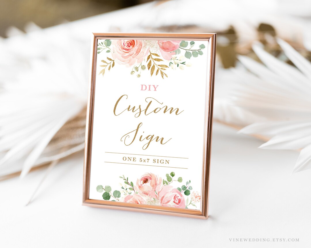 5"x7" DIY Custom Sign Template, ONE Editable 5x7 Inch Sign, Blush Pink ...