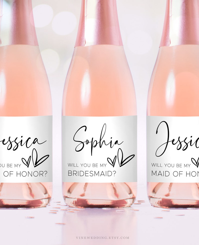 Regular Size Champagne Bottle Label Template, Editable Bridesmaid ...