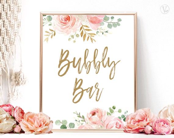 Blush Pink Floral Bubbly Bar Sign Printable Bubbly Bar Sign - Etsy