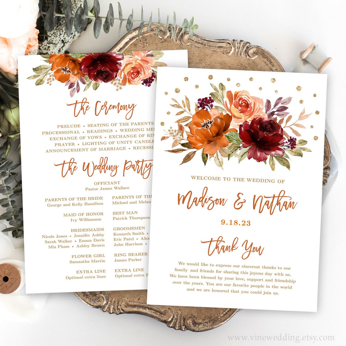 Fall Wedding Programs Printable Wedding Program Template | Etsy