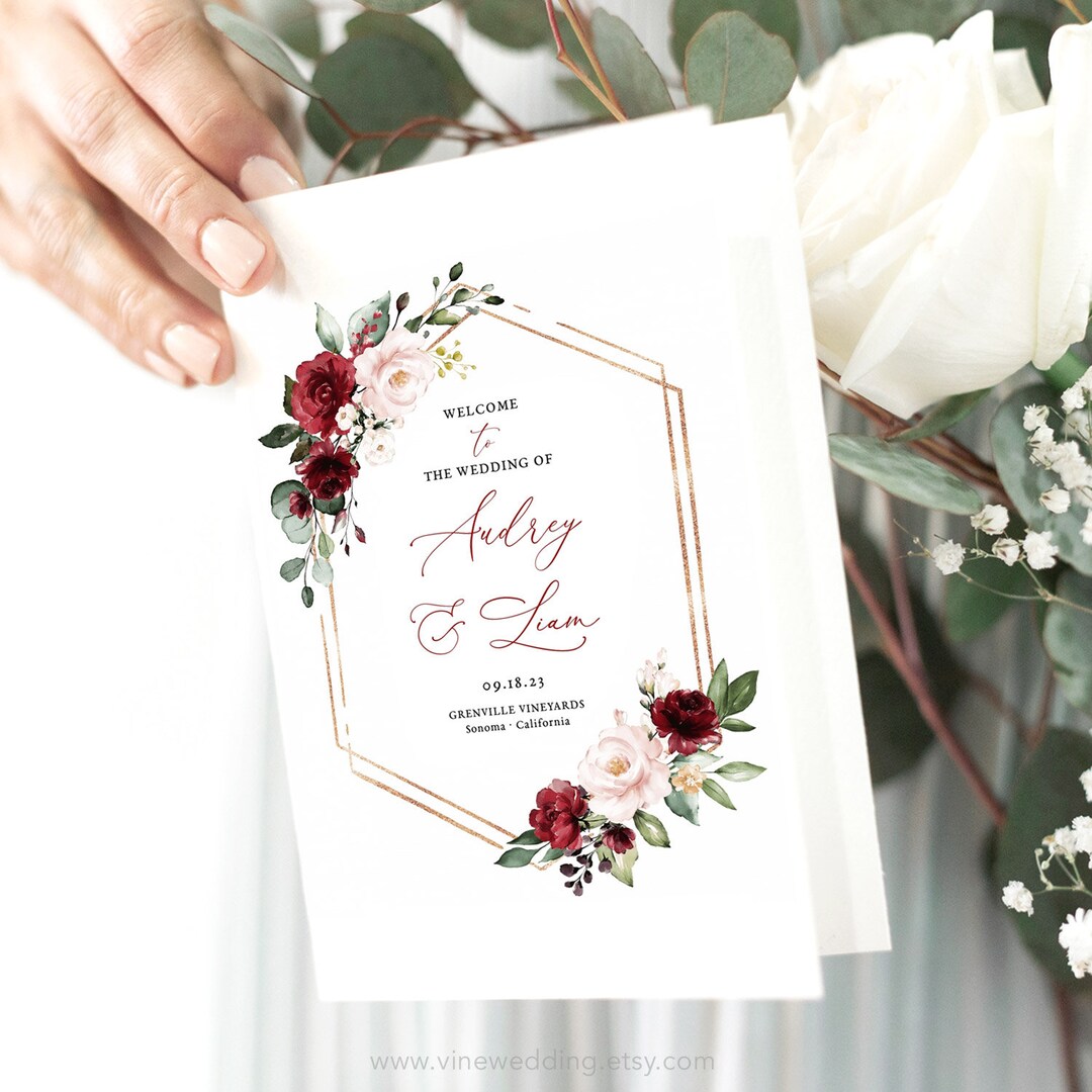 Folded Wedding Program, Editable Bifold Wedding Program Template ...