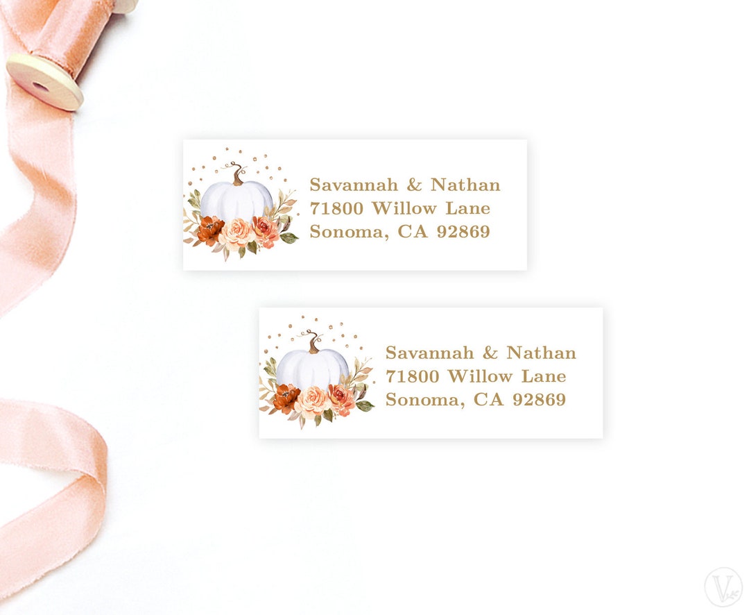 Editable Fall Pumpkin Return Address Label Template, 2.625"x1" Label Size, Printable Return ...