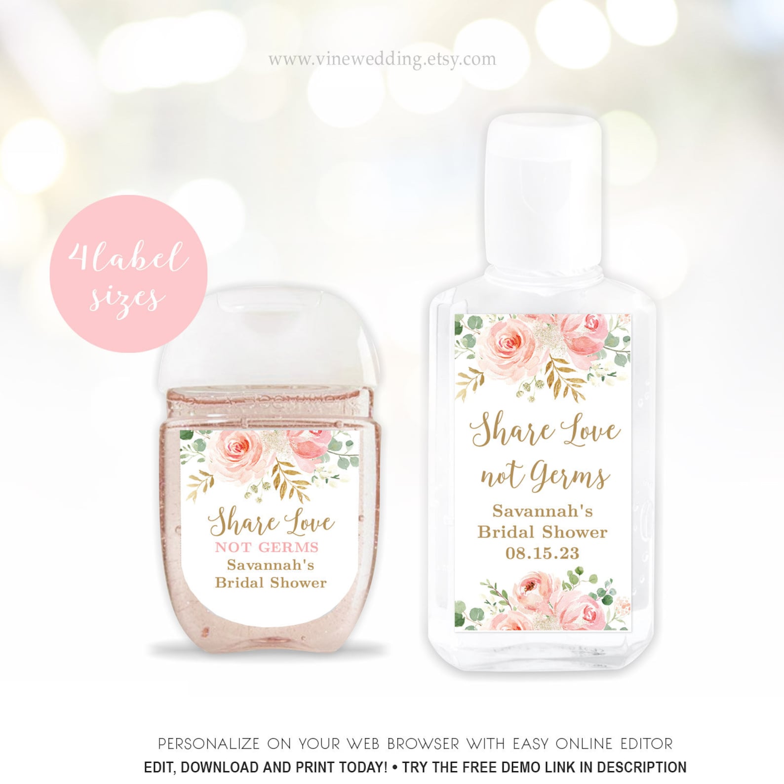 Hand Sanitizer Bottle Labels Printable and Editable Mini Hand - Etsy