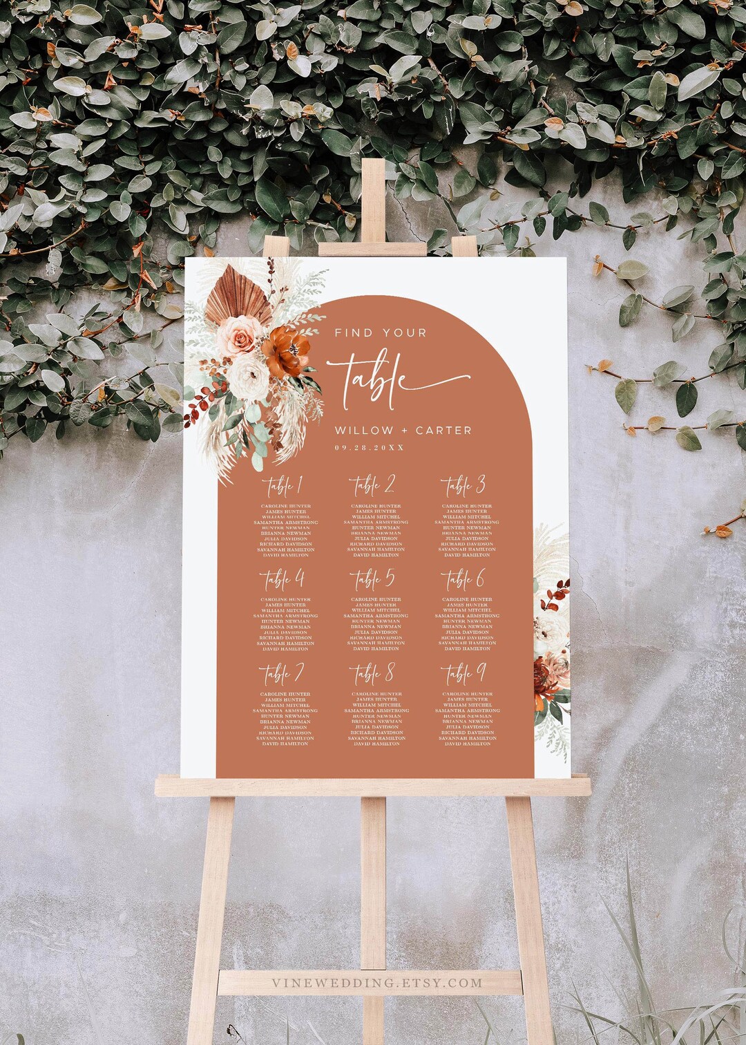 Arch Table Seating Chart Sign, Editable Wedding Seating Chart Template ...