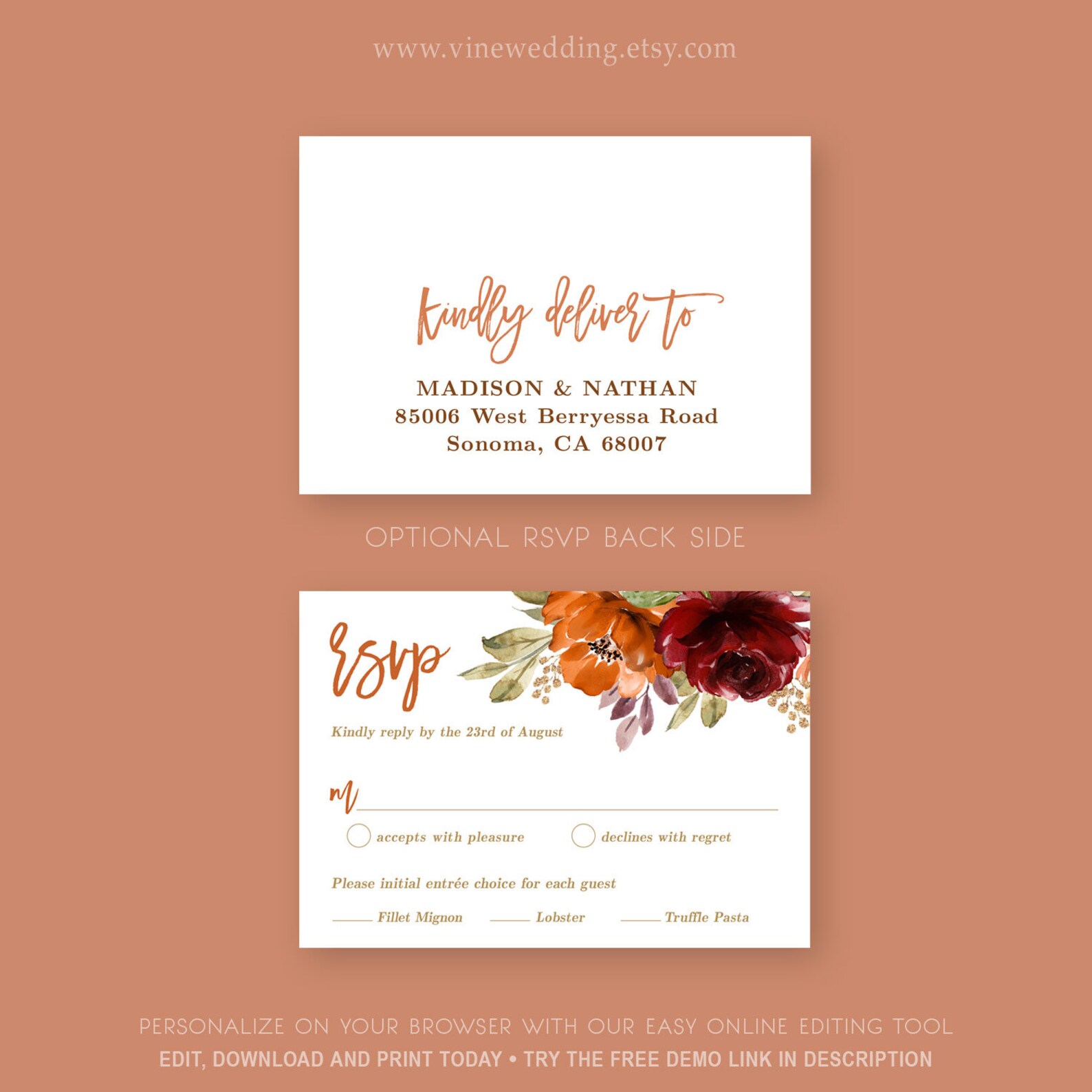 Fall Wedding Invitation Set With RSVP, Details Card, Editable ...