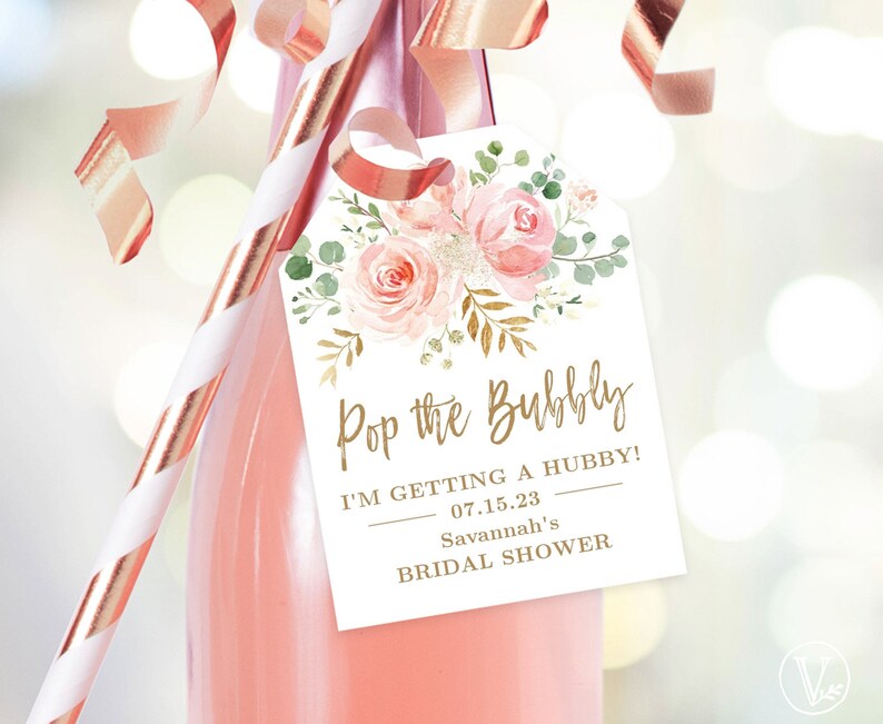 Pop the Bubbly, Bridal Shower Favor Tags, Printable Champagne Bottle ...