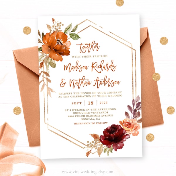 Fall Wedding Invitations - Etsy