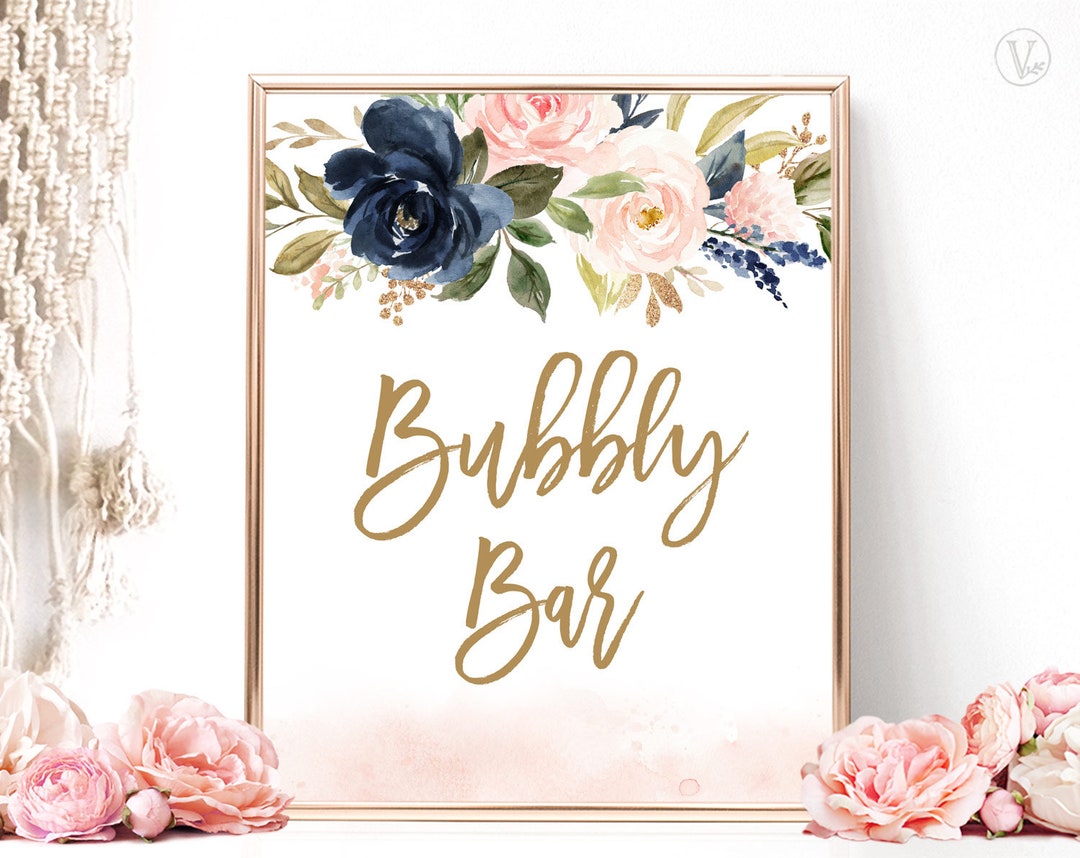 Bubbly Bar Sign, Printable Bridal Shower Sign, Bridal Shower Bubbly Bar ...
