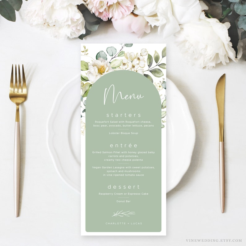 Sage Floral Wedding Menu Template Editable Wedding Menu - Etsy