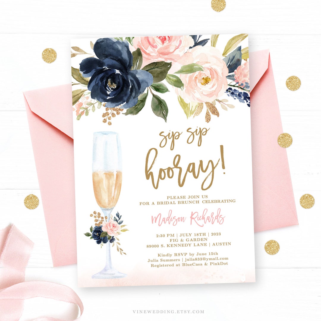 Sip Sip Hooray Invitation Template Editable Bridal Brunch - Etsy