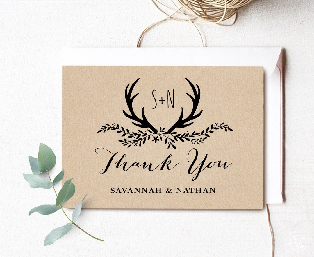 Rustic Wedding Thank You Card, Printable Thank You Card Template, Thank ...