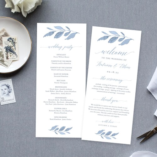 Blue and Silver Wedding Program Template Editable Printable - Etsy