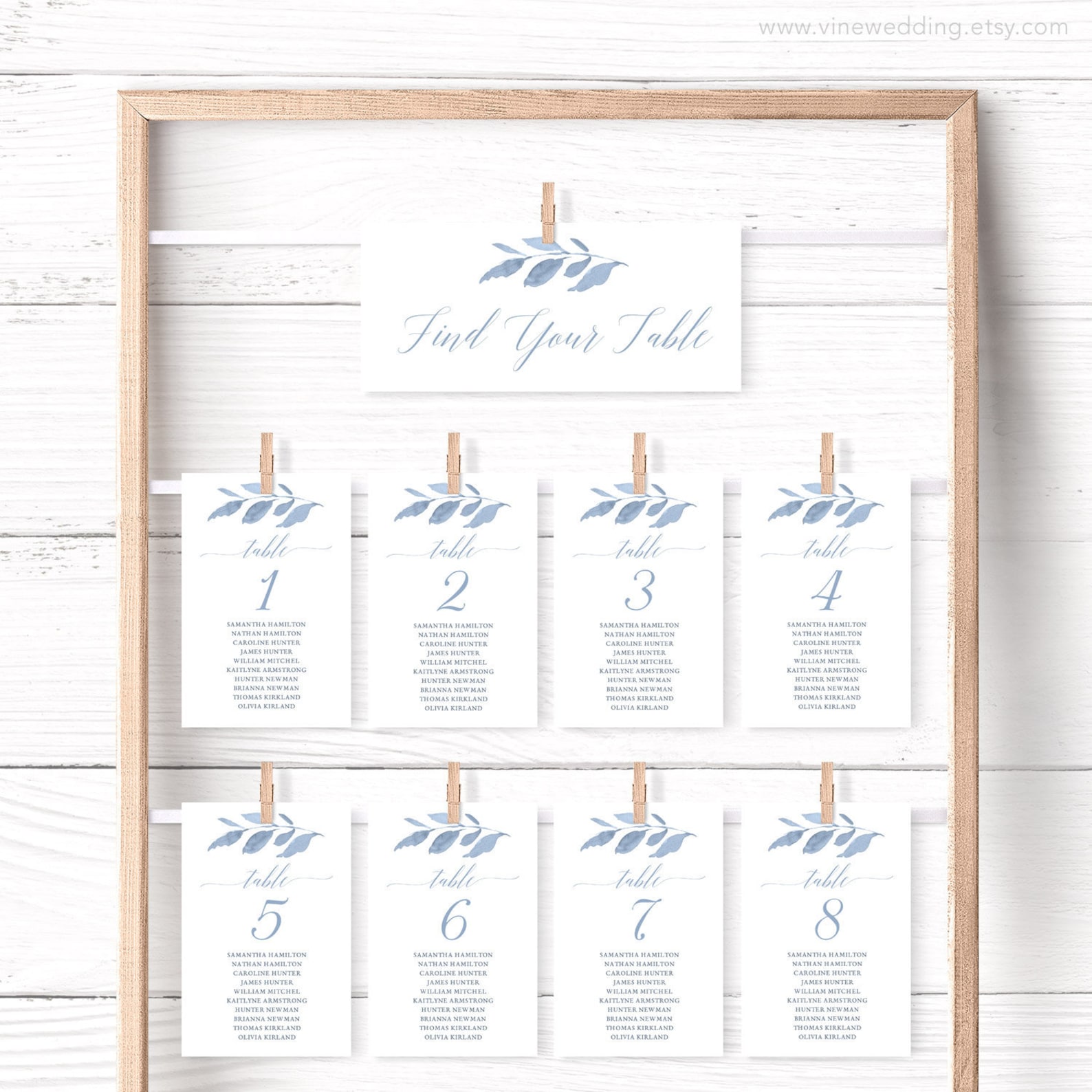 Dusty Blue Seating Chart Cards, Printable Wedding Seating Chart ...