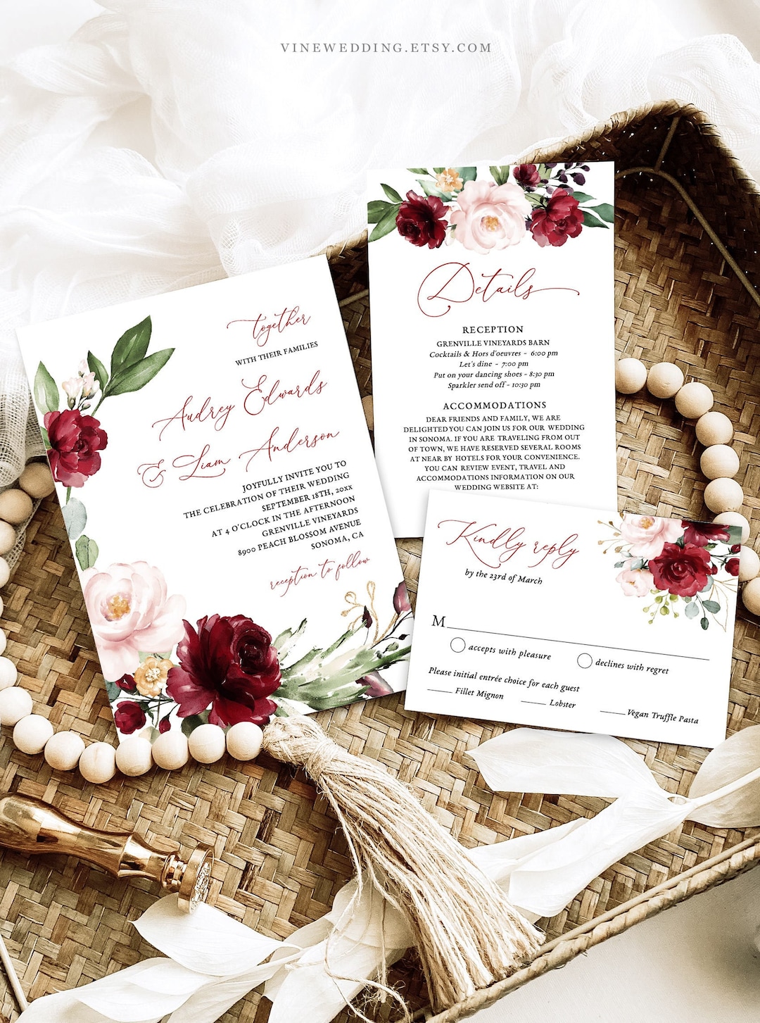 Wedding Invitation Set, Printable Wedding Invitation Template, Editable ...