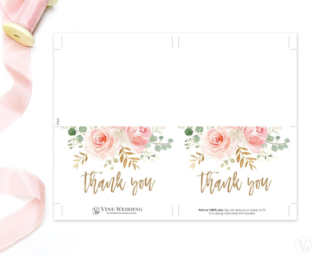 Printable Thank You Card, Blush Pink Floral Thank You Card Template ...