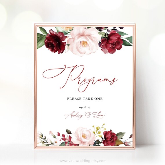 Programs Sign Printable Wedding Programs Sign Template 8x10 | Etsy