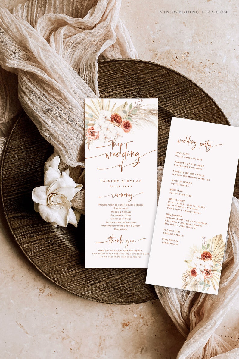 Wedding Program Template Boho Wedding Program Editable - Etsy