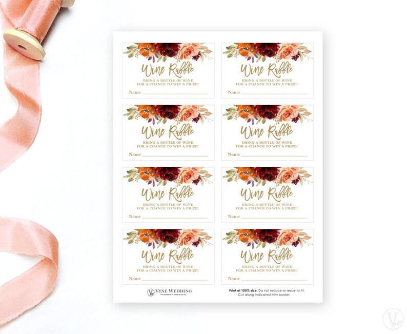 Wine Raffle Sign and Tickets Printable Bridal Shower Game | Etsy