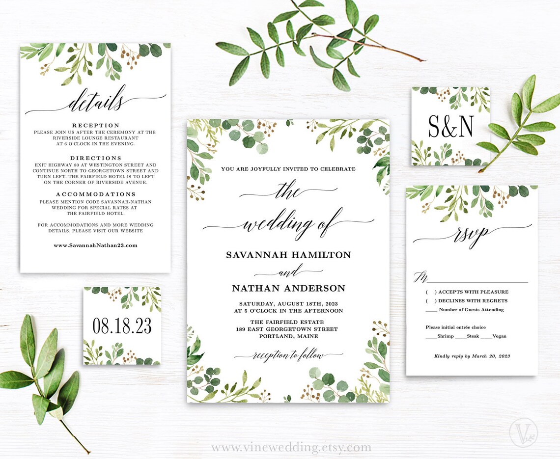 Rustic Greenery Wedding Invitation, Printable Greenery Wedding ...